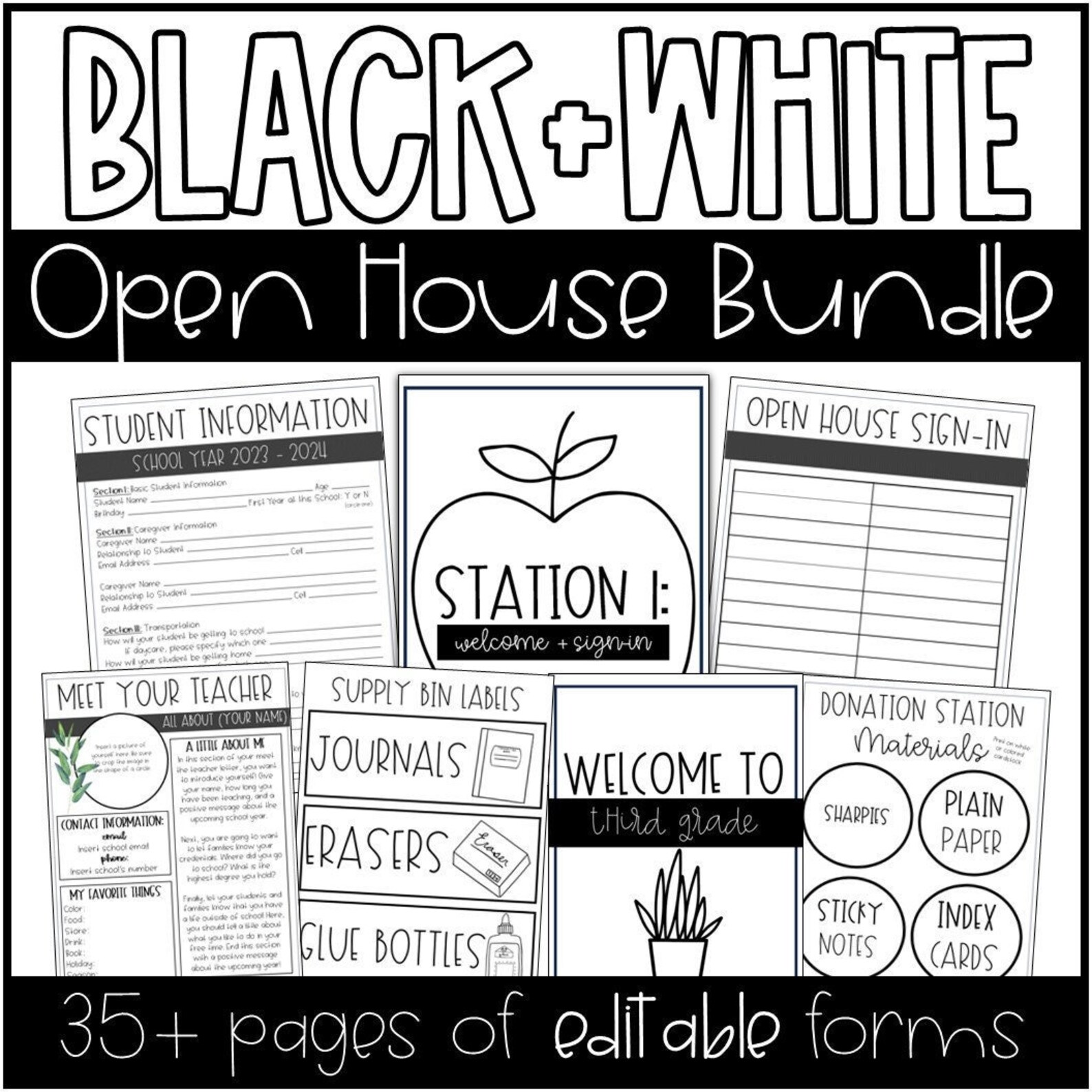 Black and White Open House Bundle | Editable | Meet the Teacher Night ...