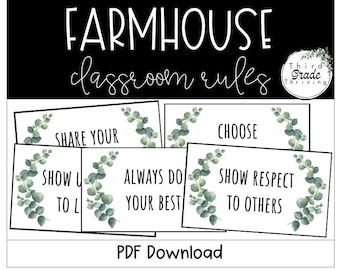 Editable Farmhouse Classroom Rules Posters Farmhouse Neutral Classroom ...
