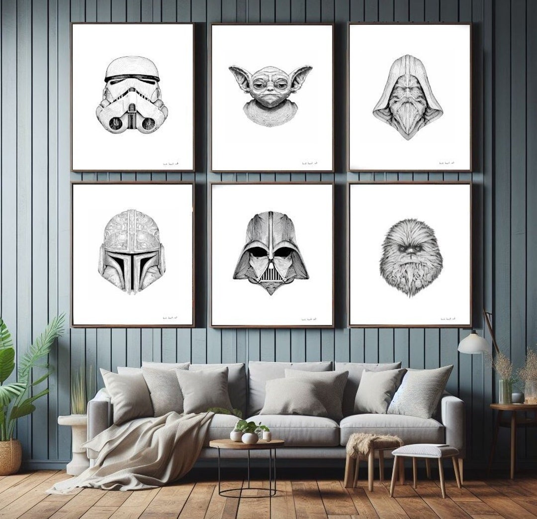 Set of 6 Star Wars A4 Line Drawings - Etsy