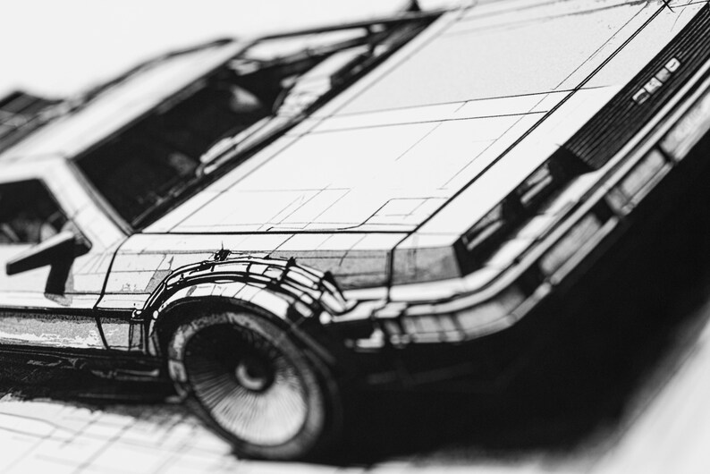 Back to the Future Delorean Time Machine A3 & A4 Line Drawing Digital ...