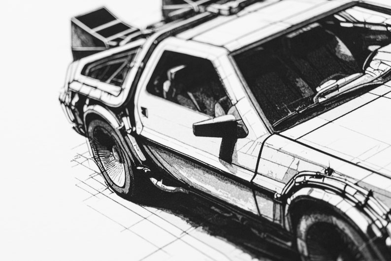 Back to the Future Delorean Time Machine A3 & A4 Line Drawing Digital ...