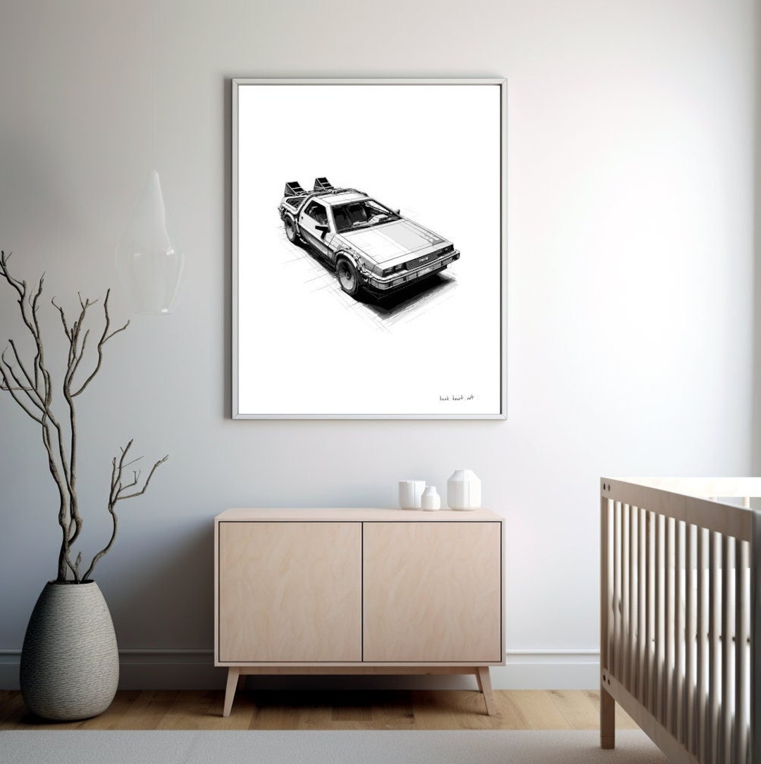 Back to the Future Delorean Time Machine A3 & A4 Line Drawing Digital ...
