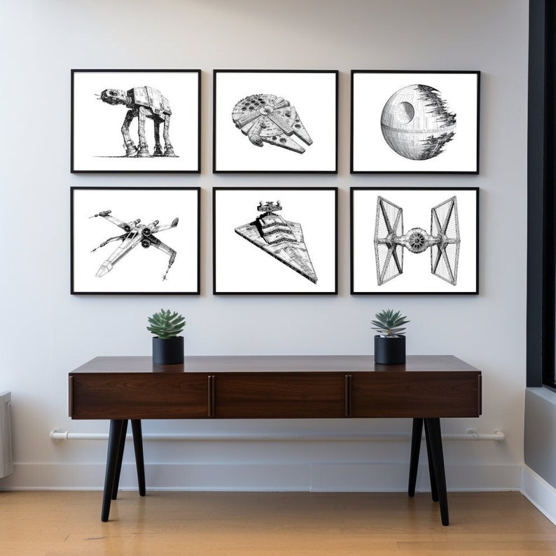 Set of 6 Star Wars Vehicle Line Drawings A4 Printable Art - Etsy Canada
