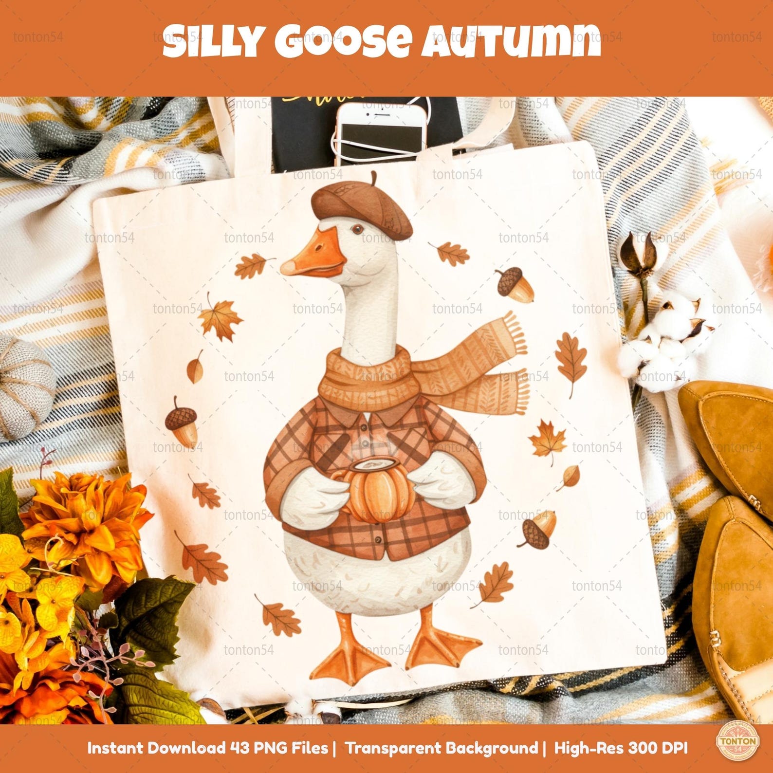 Cozy Autumn Goose Clipart Bundle: Cottagecore Fall Animal Pngs (digital ...