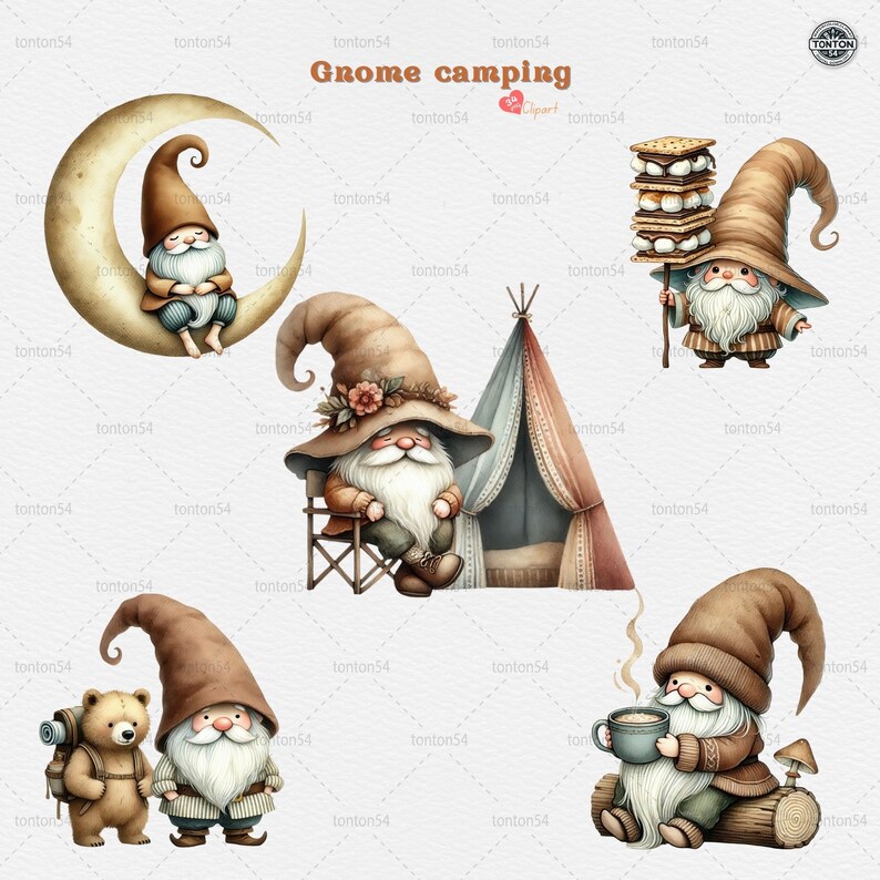 Gnome Camping Clipart Bundle, Cute Outdoor Gnomes PNG for Hiking ...