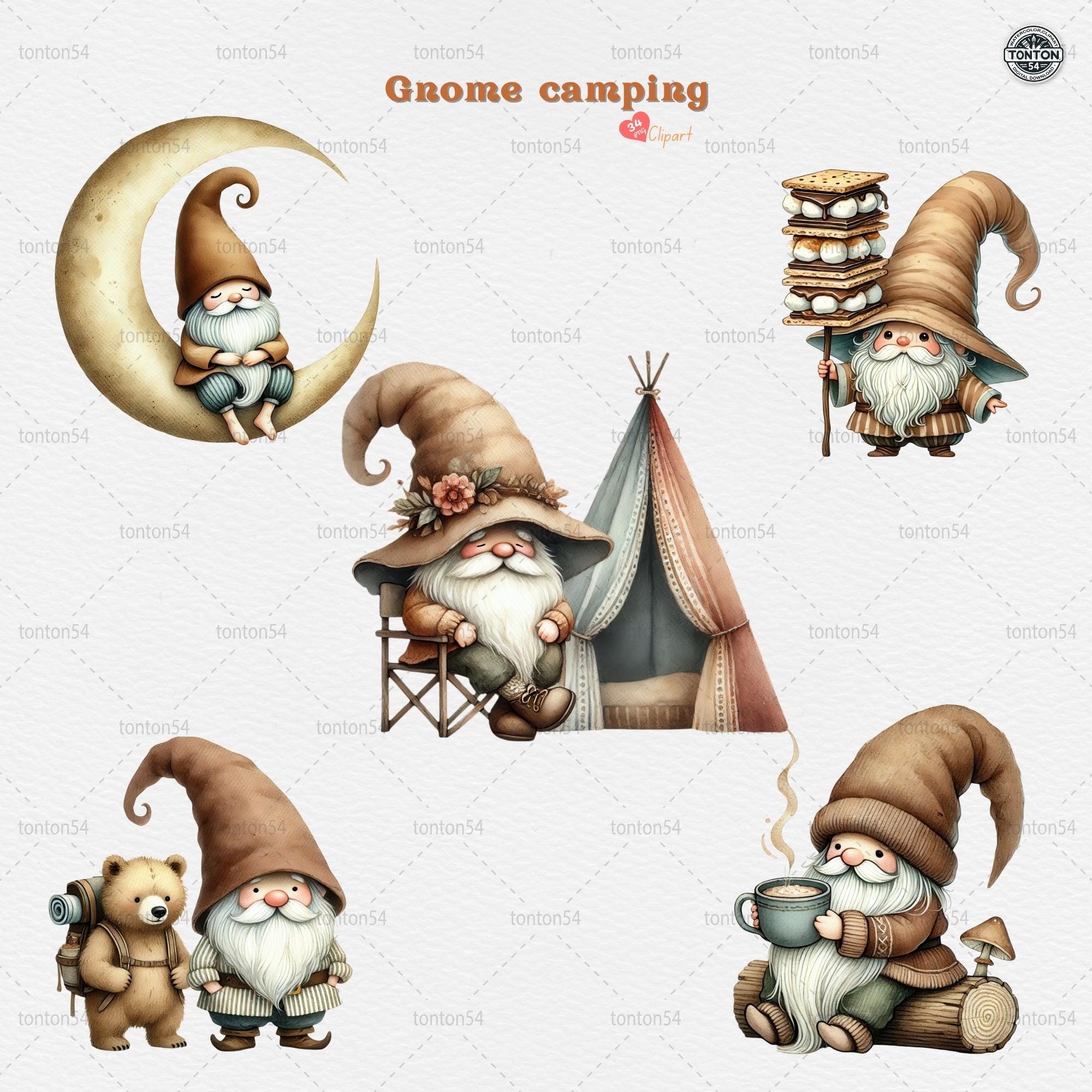 Gnome Camping Clipart Bundle, Cute Outdoor Gnomes PNG for Hiking ...