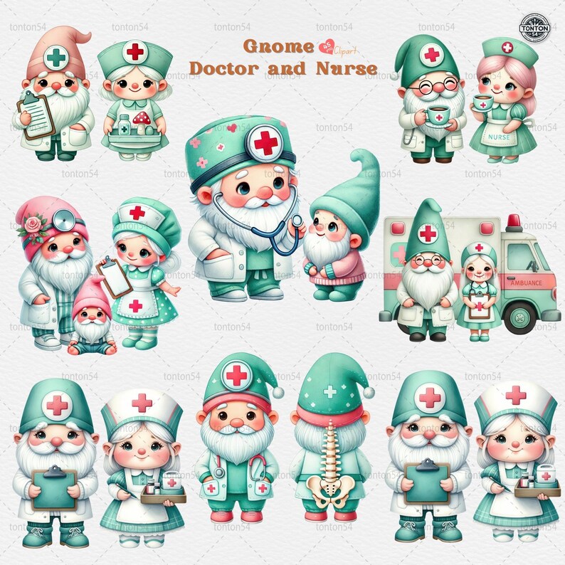 Doctor Nurse Gnome Clipart Bundle: Medical PNG Set (digital Download ...