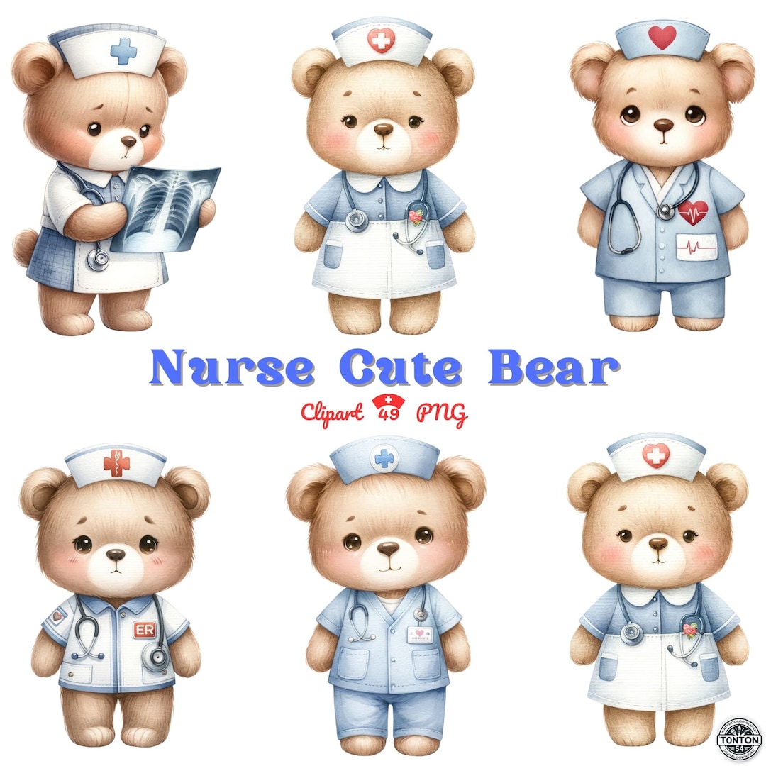 Watercolor Nurse Bear Clipart Set: Healthcare Designs (digital Download ...