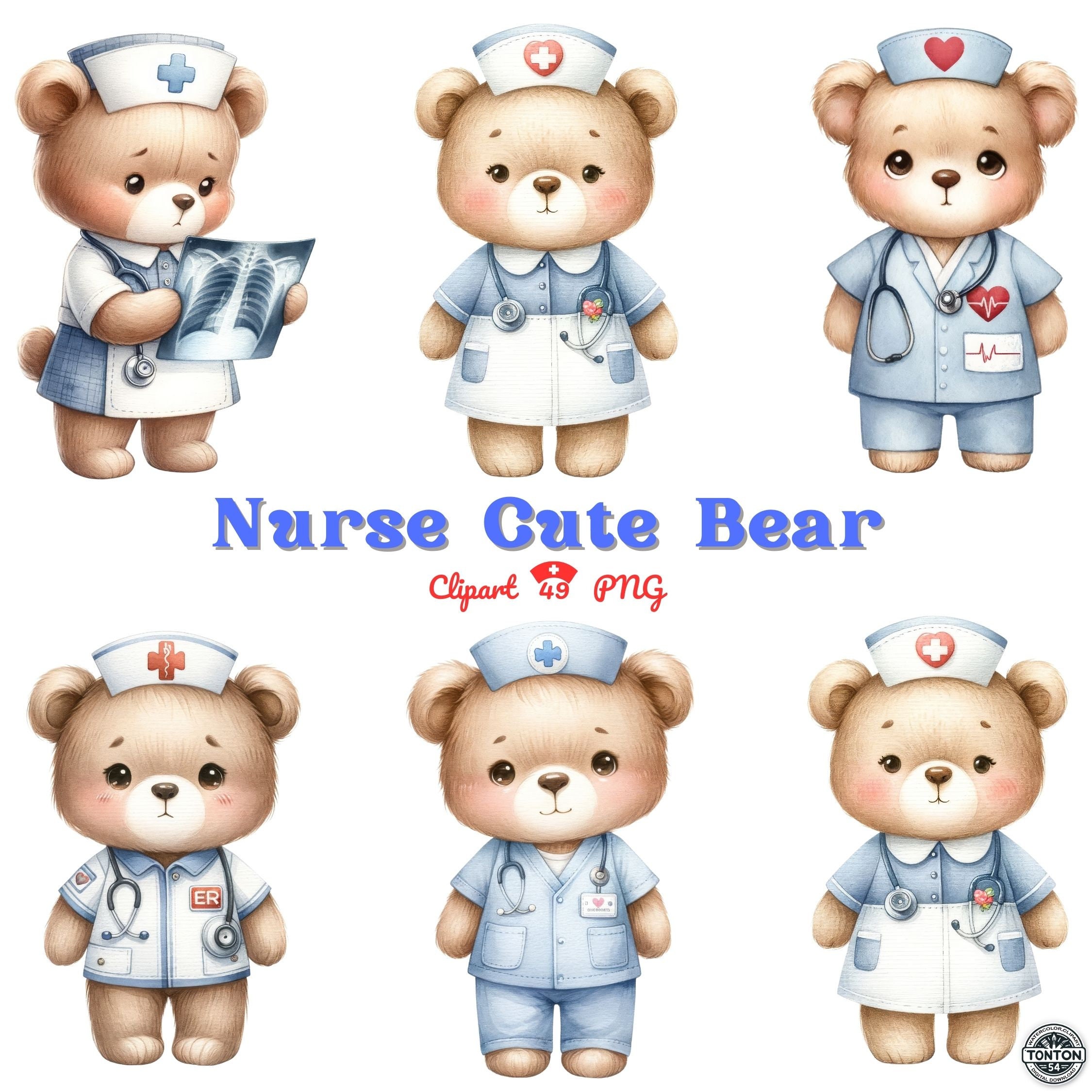 Cute Bear Nurse Watercolor Clipart Set for Healthcare Designs - Etsy