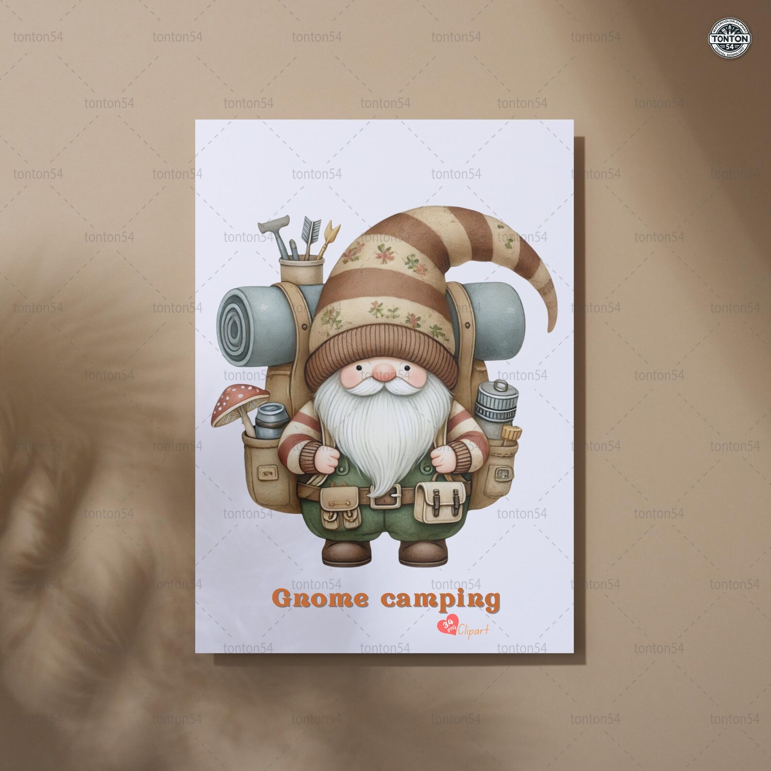 Gnome Camping Clipart Bundle, Cute Outdoor Gnomes PNG for Hiking ...