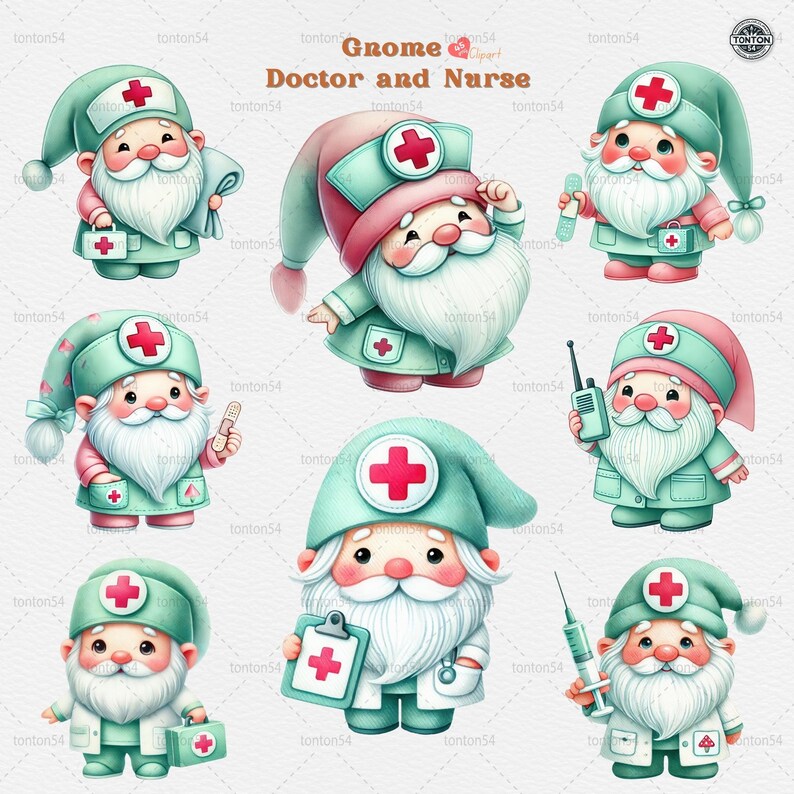 Doctor Nurse Gnome Clipart Bundle: Medical PNG Set (digital Download ...