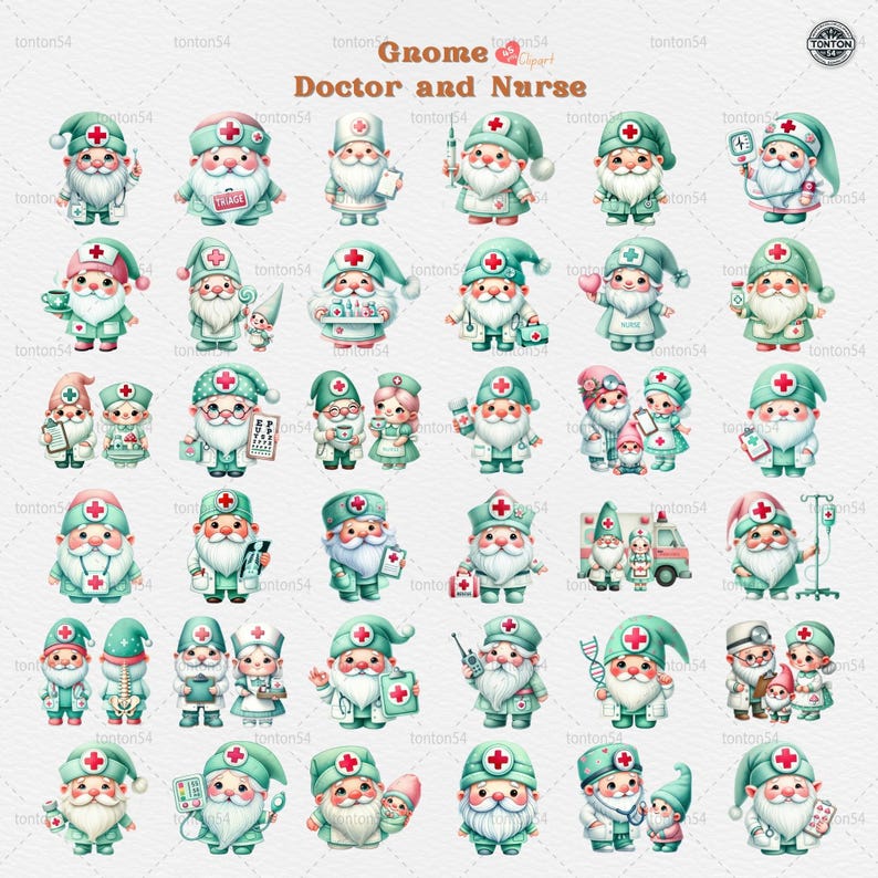 Doctor Nurse Gnome Clipart Bundle: Medical PNG Set (digital Download ...