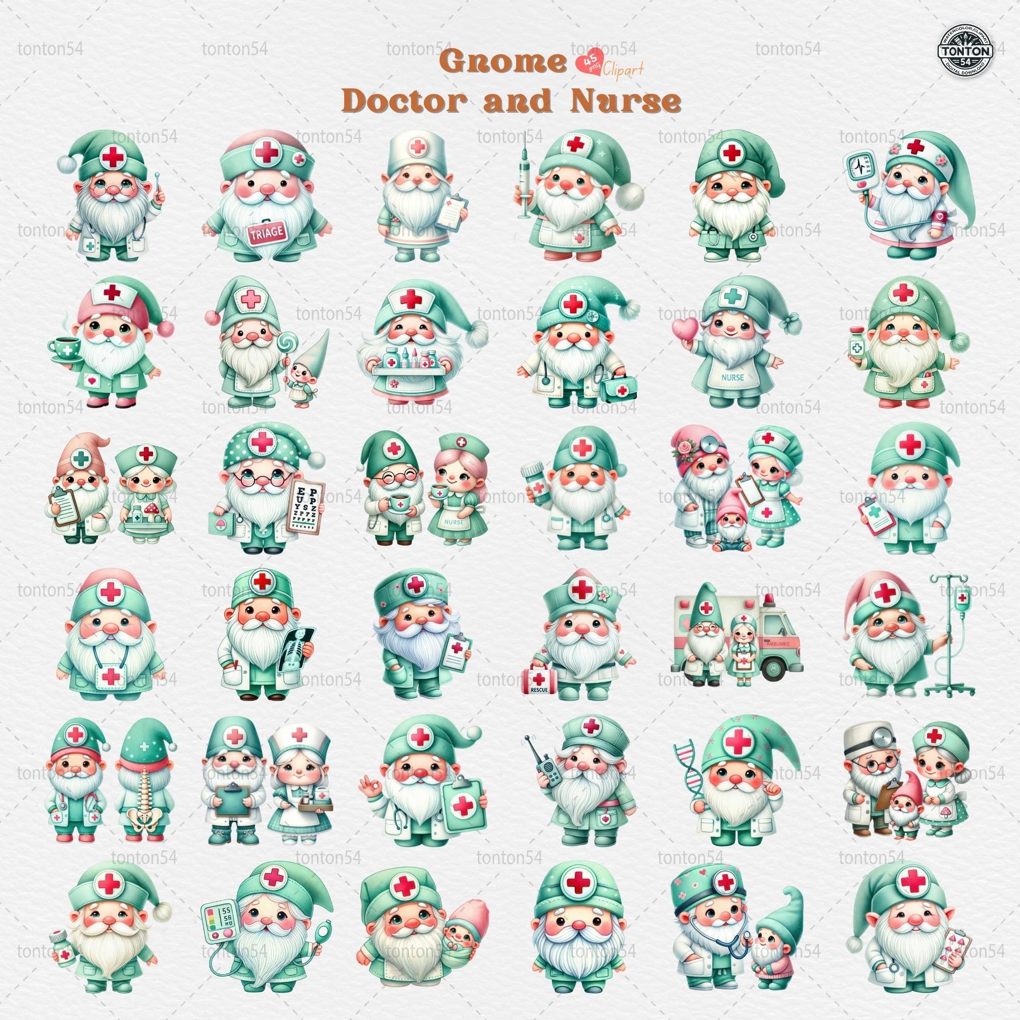 Doctor Nurse Gnome Clipart Bundle: Medical PNG Set (digital Download ...