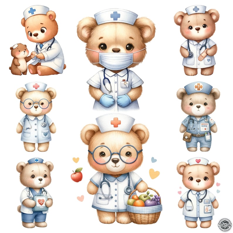 Cute Bear Nurse Watercolor Clipart Set for Healthcare Designs - Etsy