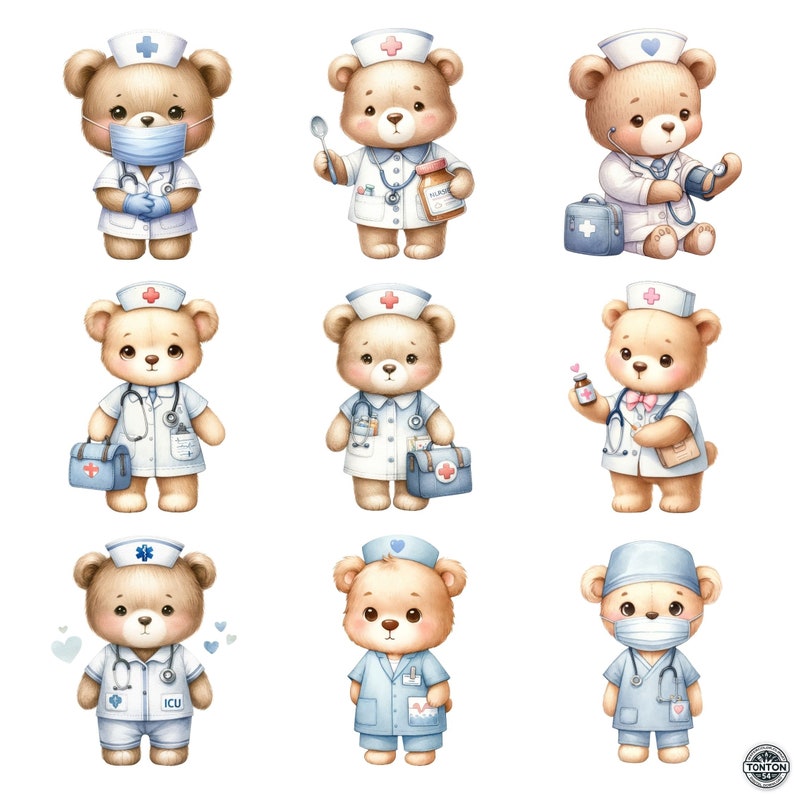 Cute Bear Nurse Watercolor Clipart Set for Healthcare Designs - Etsy