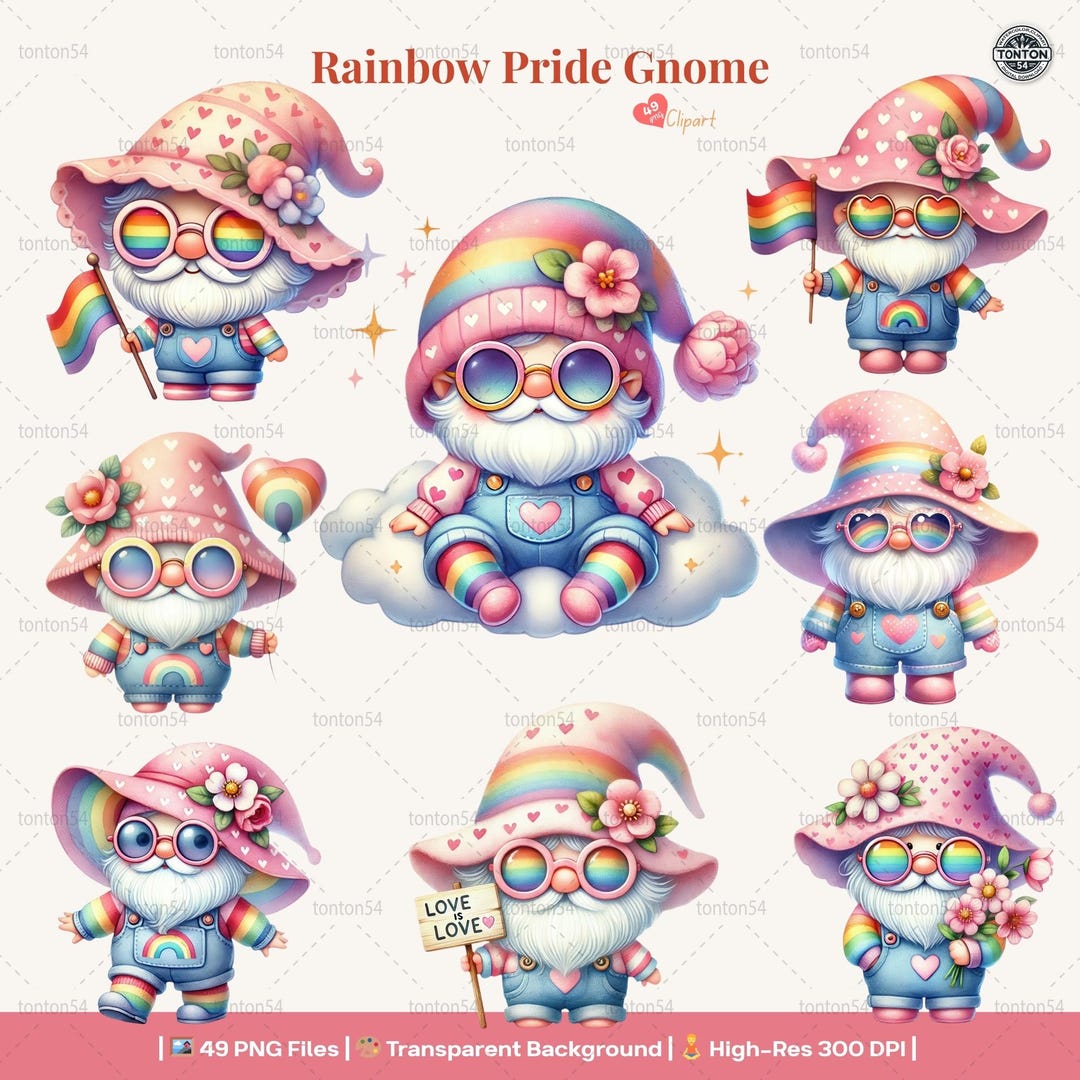 Rainbow Pride Gnome Clipart: LGBTQ+ Sublimation Design (digital ...