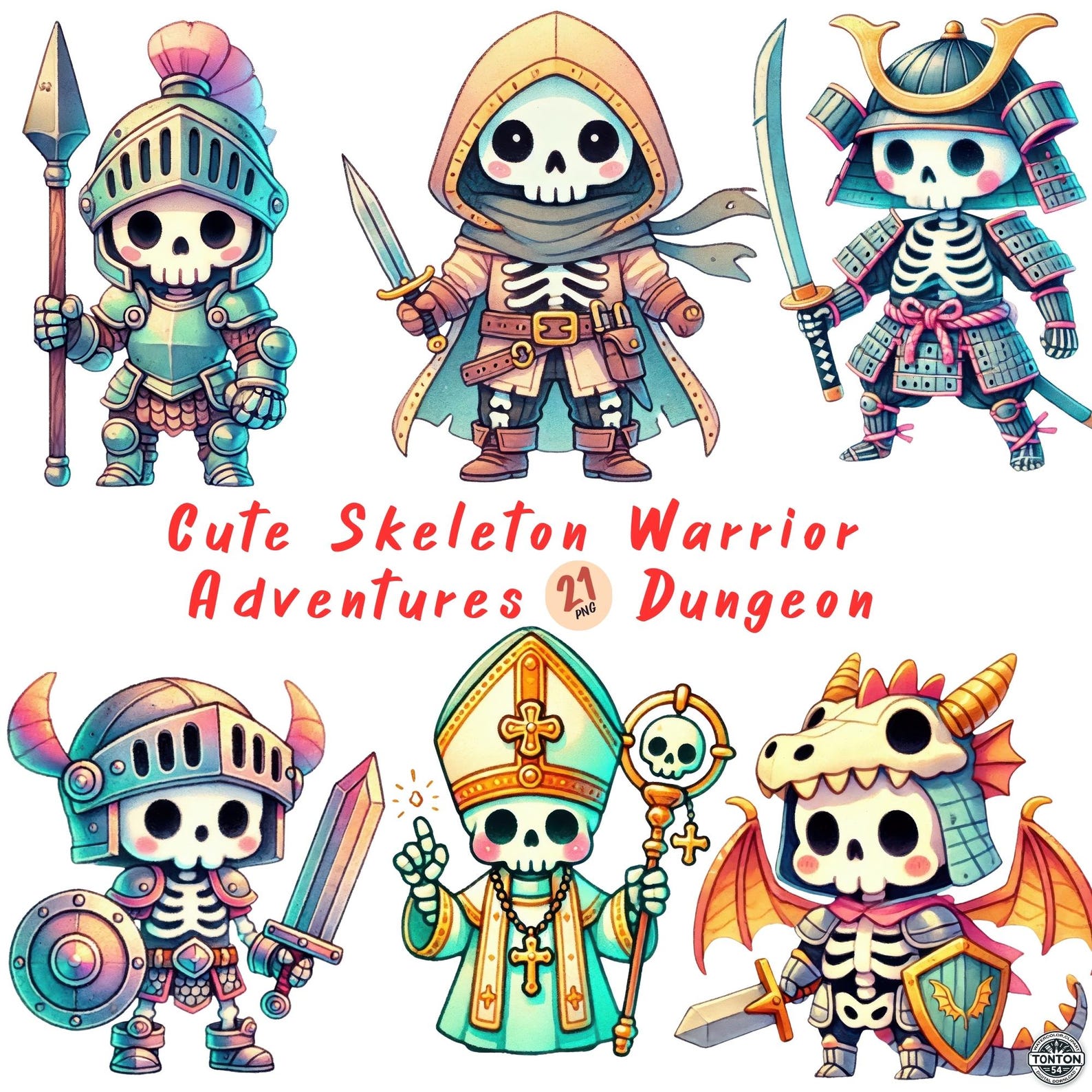Cute Skeleton Warrior, Adventures in Dungeon, Digital Download, 21 PNG ...