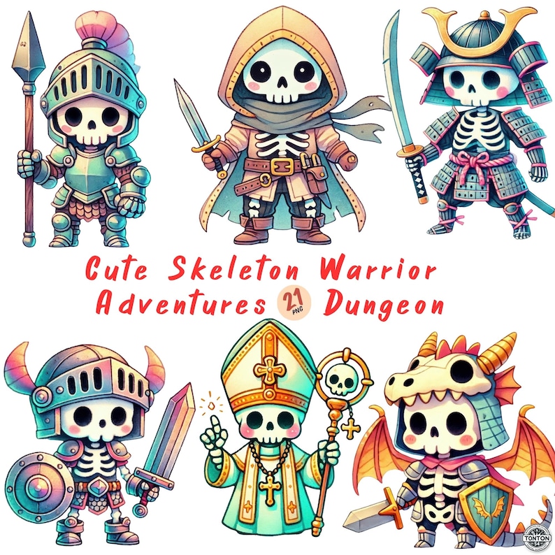 Cute Skeleton Warrior, Adventures in Dungeon, Digital Download, 21 PNG ...