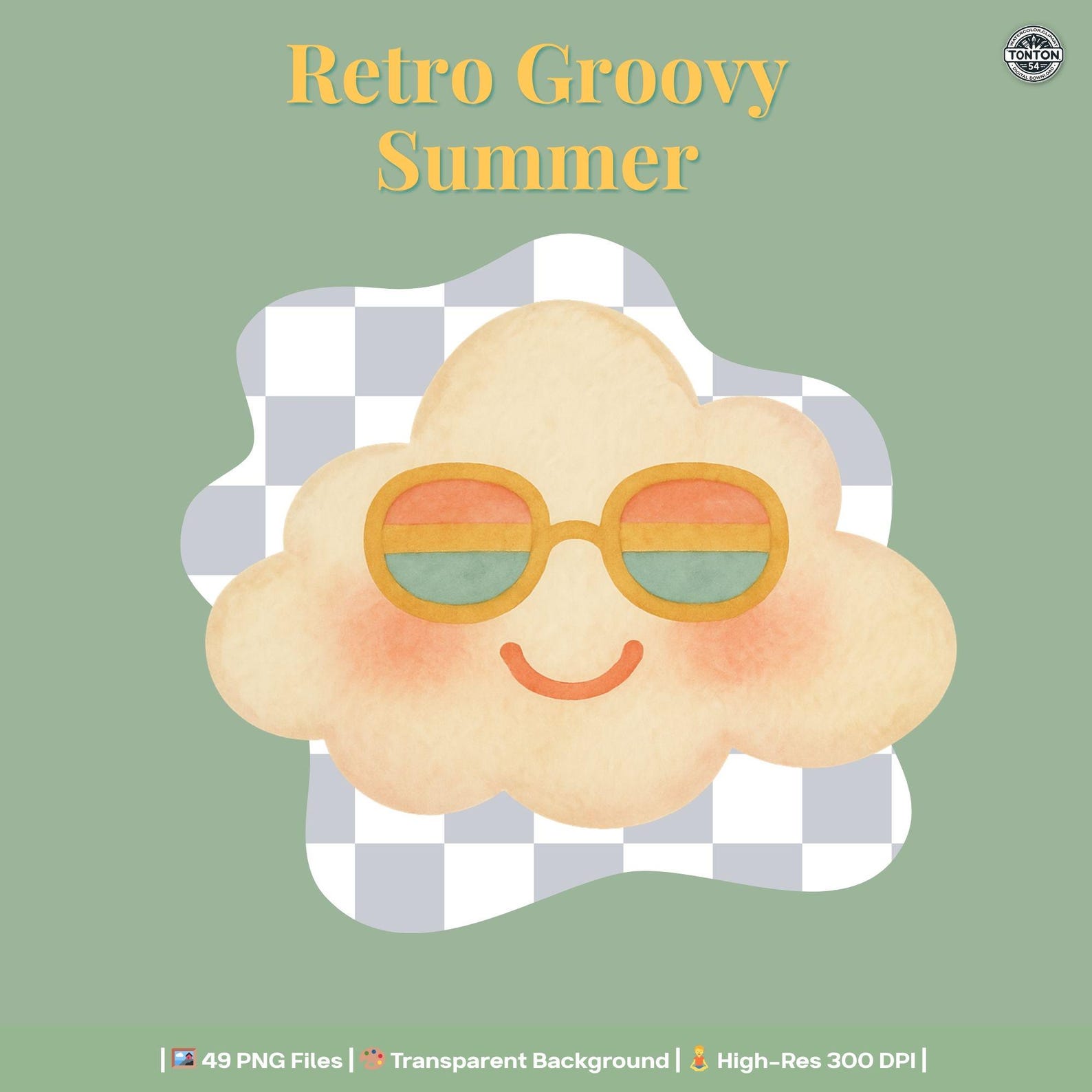 Retro Summer PNG Clipart: 70s Hippie Beach Stickers (digital Download ...