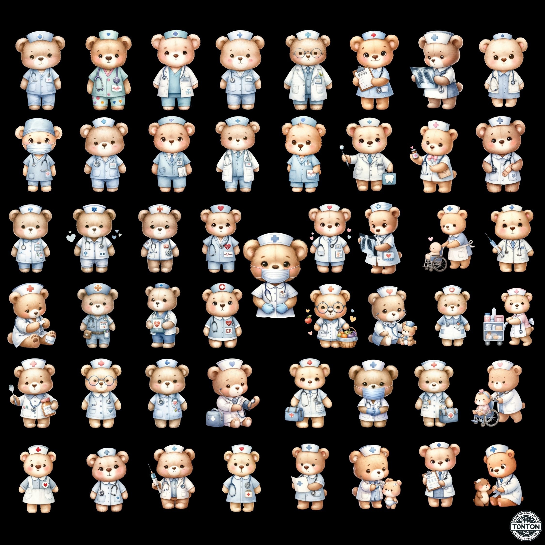 Cute Bear Nurse Watercolor Clipart Set for Healthcare Designs - Etsy