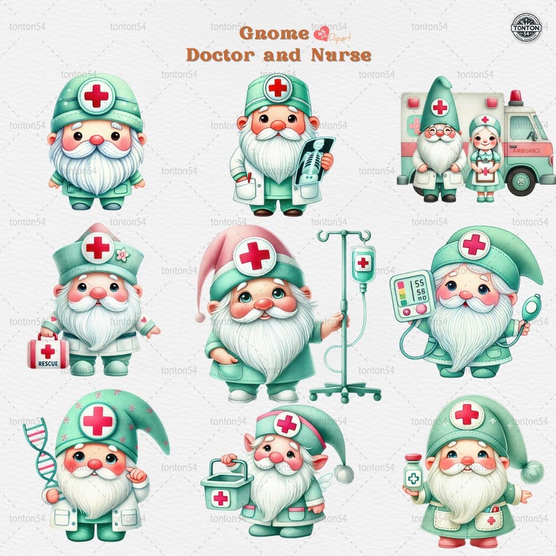 Doctor Nurse Gnome Clipart Bundle: Medical PNG Set (digital Download ...