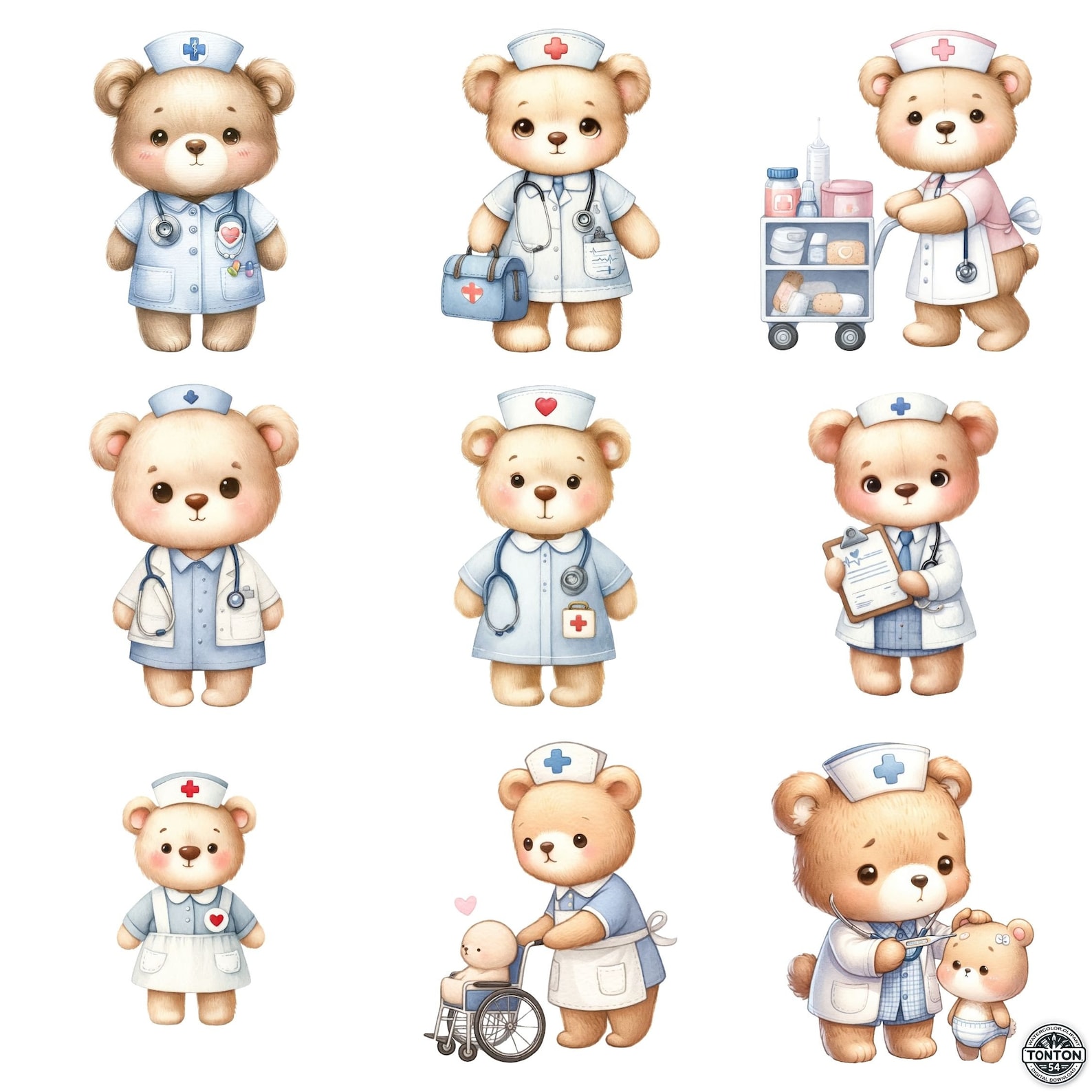 Cute Bear Nurse Watercolor Clipart Set for Healthcare Designs - Etsy