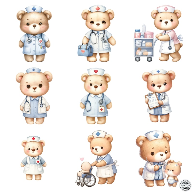 Cute Bear Nurse Watercolor Clipart Set for Healthcare Designs - Etsy