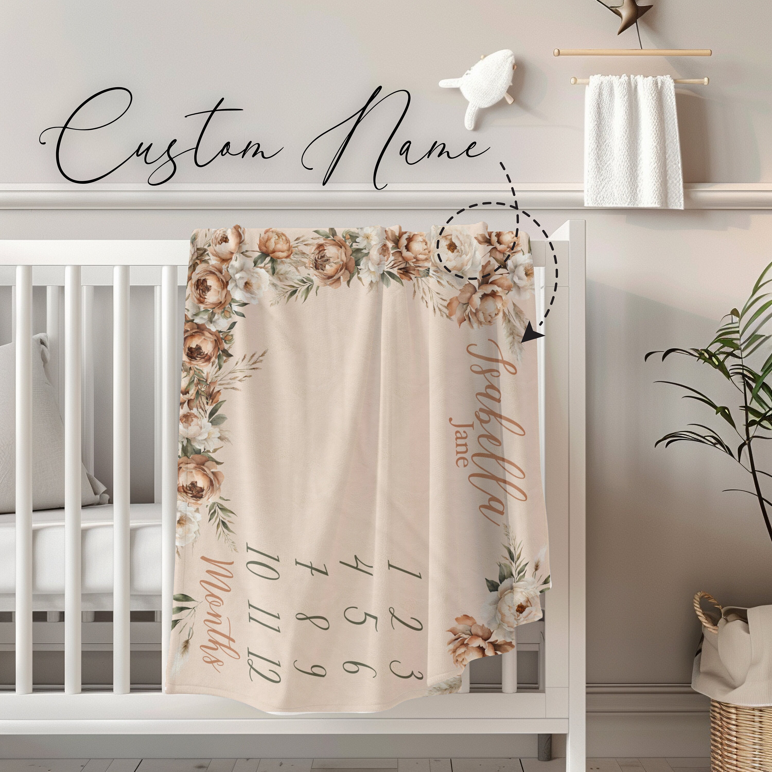 Custom Boho Girl Baby Milestone Blanket Personalized Blanket Monthly ...
