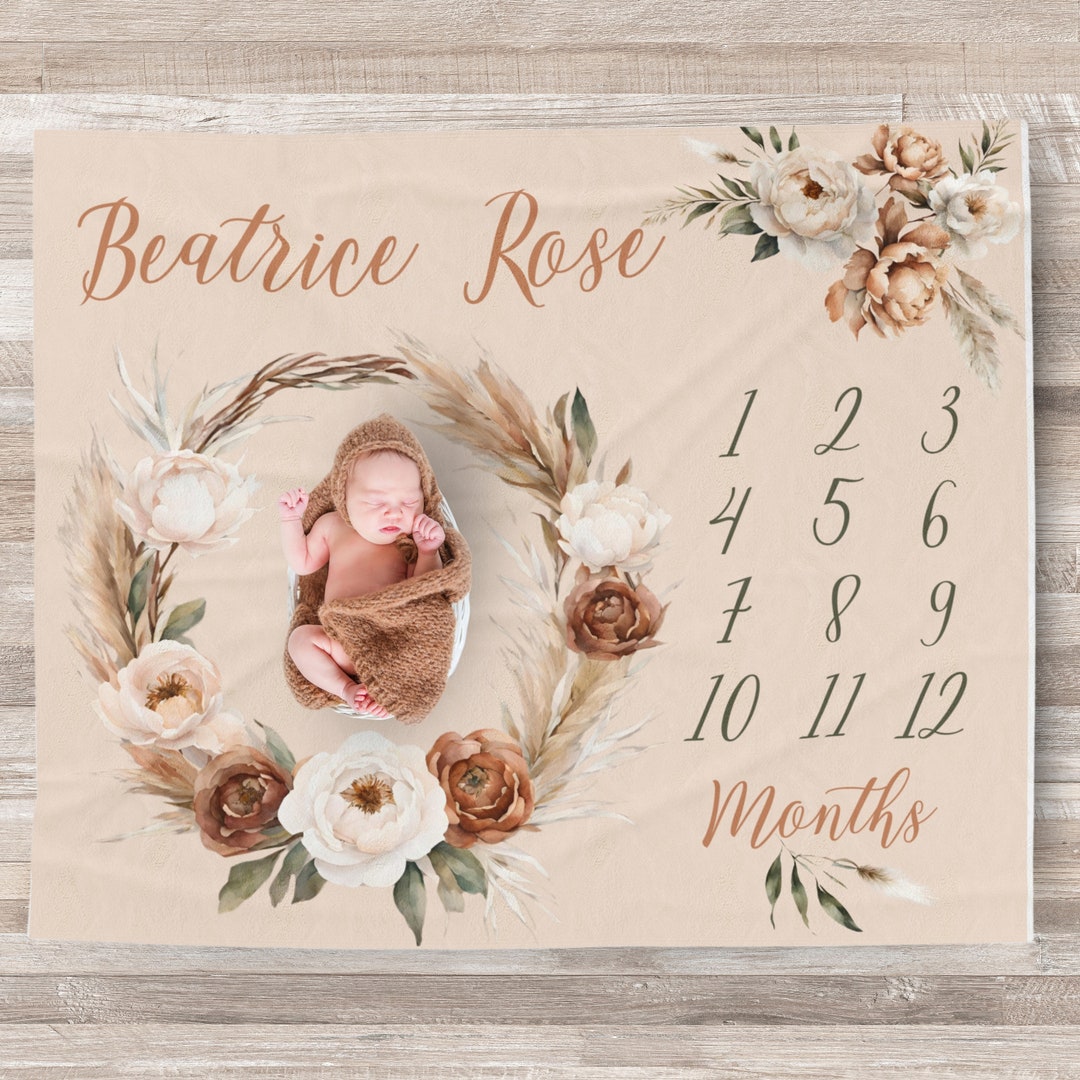 Custom Girl Baby Milestone Blanket Personalized Blanket Monthly Growth ...