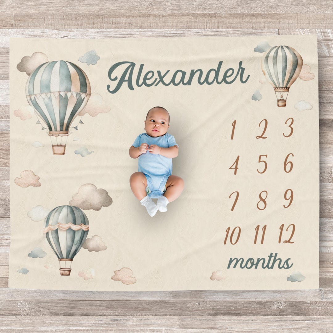 Hot Air Balloon Custom Milestone Baby Blanket Personalized Baby Blanket ...