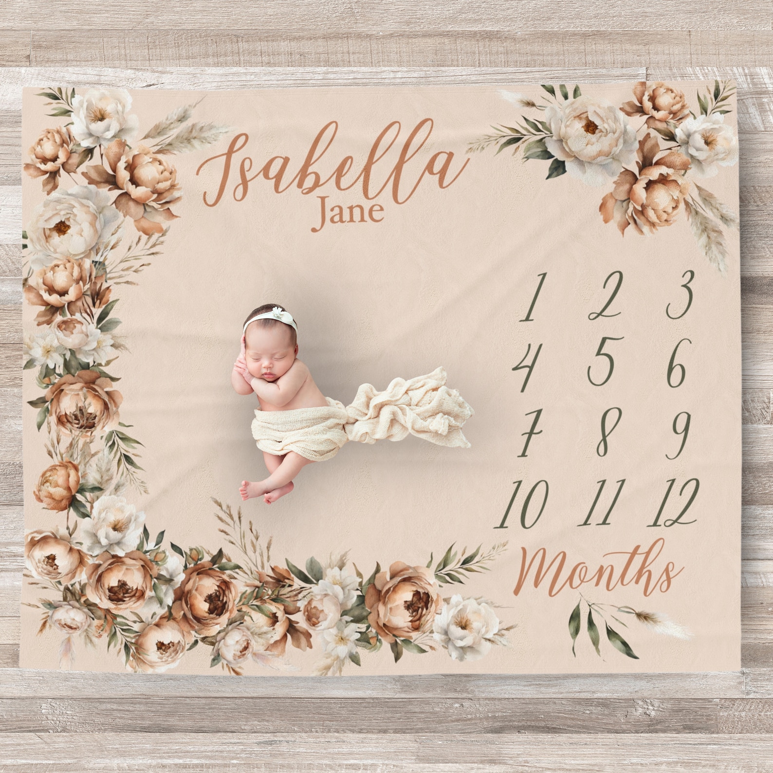 Custom Boho Girl Baby Milestone Blanket Personalized Blanket Monthly ...