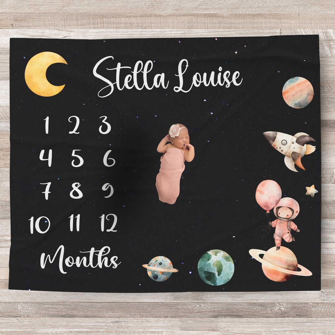 Custom Girl Space Baby Milestone Blanket Personalized Blanket Monthly ...
