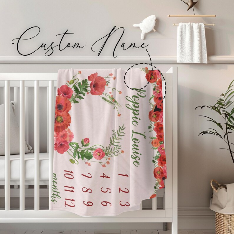 Custom Girl Baby Milestone Blanket Personalized Blanket Monthly Growth ...