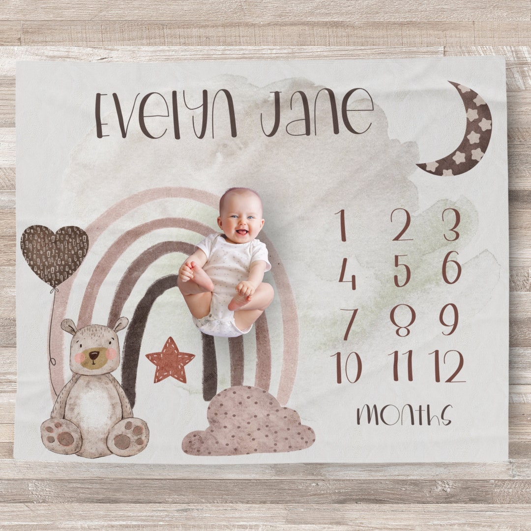 Custom Girl Baby Milestone Blanket Personalized Blanket Monthly Growth ...
