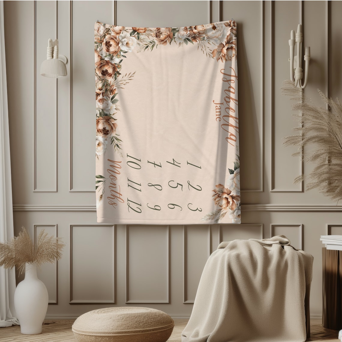 Custom Boho Girl Baby Milestone Blanket Personalized Blanket Monthly ...
