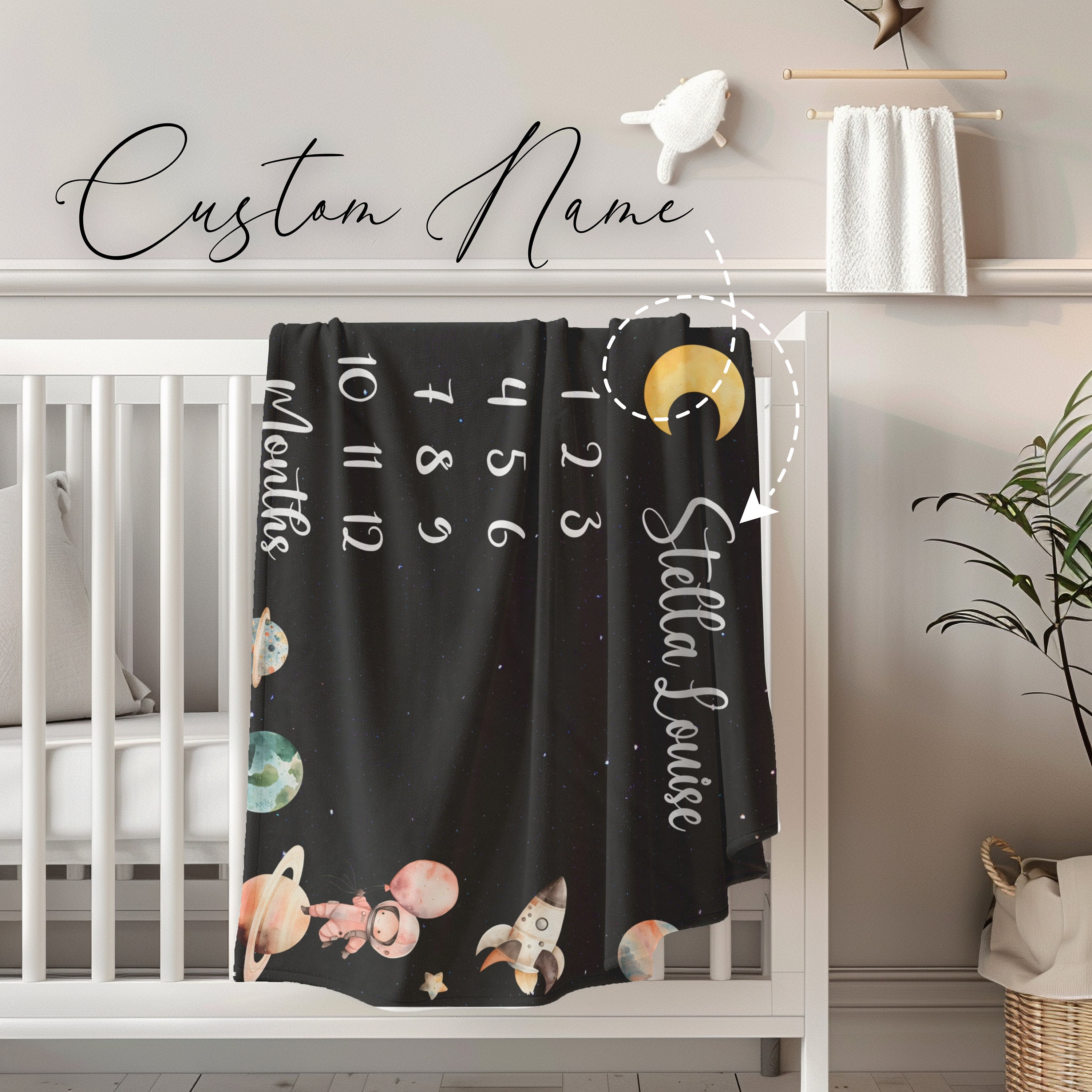 Custom Girl Space Baby Milestone Blanket Personalized Blanket Monthly ...