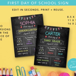 Editable First Day of School Chalkboard Sign, Chalkboard Back to School ...