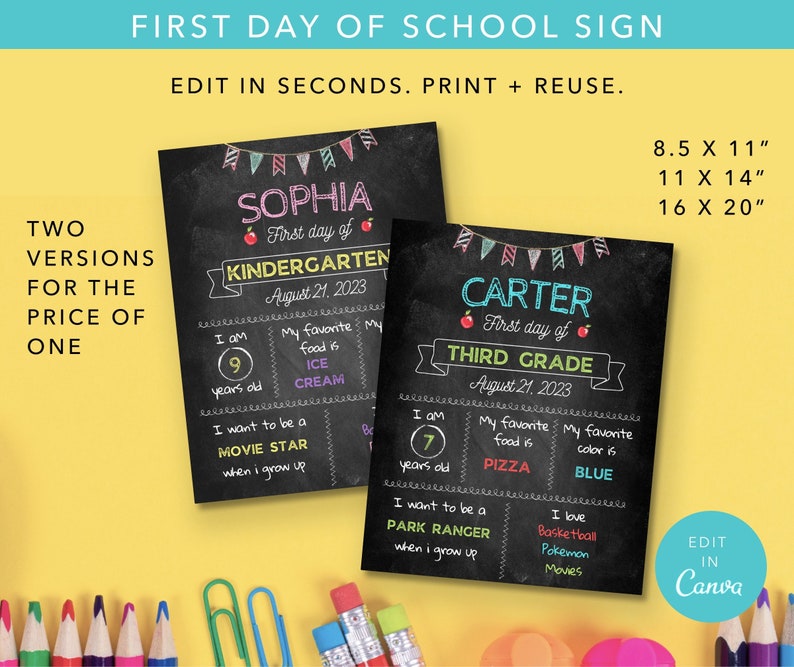 Editable First Day of School Chalkboard Sign, Chalkboard Back to School ...