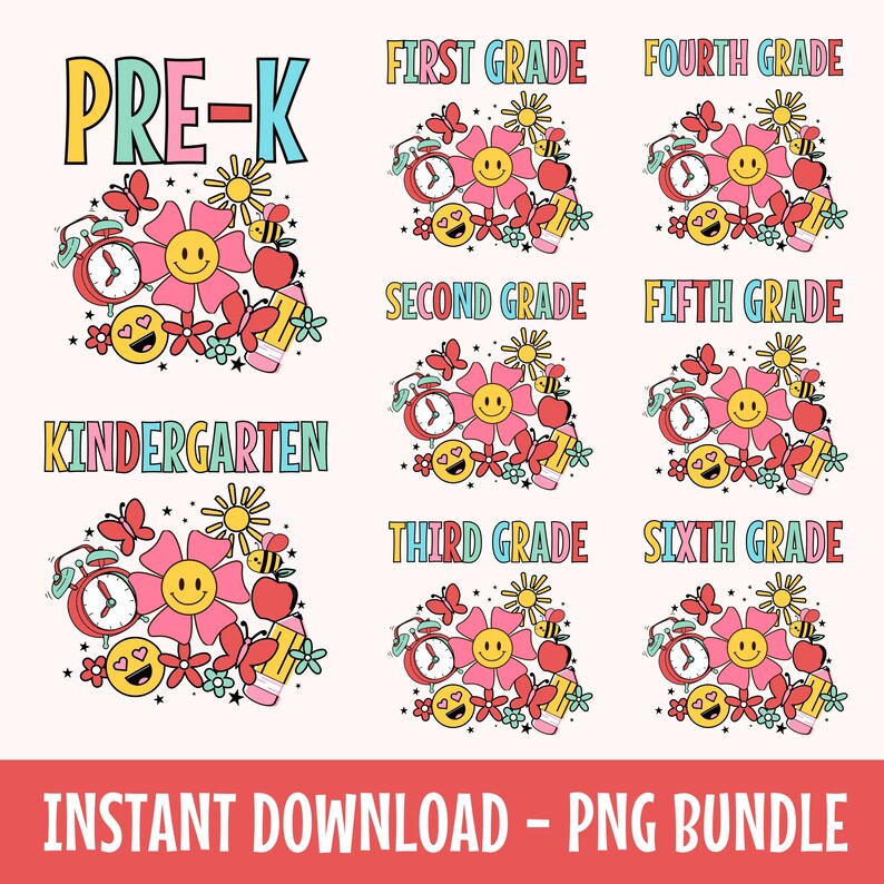 Back to School Bundle, Kindergarten, Pre K PNG, First Day of School ...