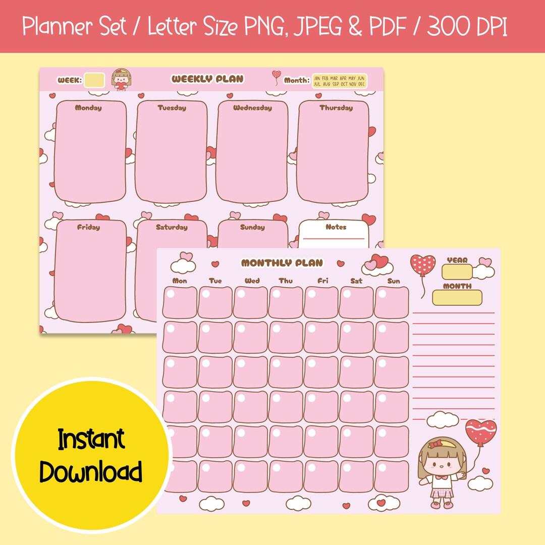 Monthly Planner Printable, Note Pad Digital Download, Cute Printable ...