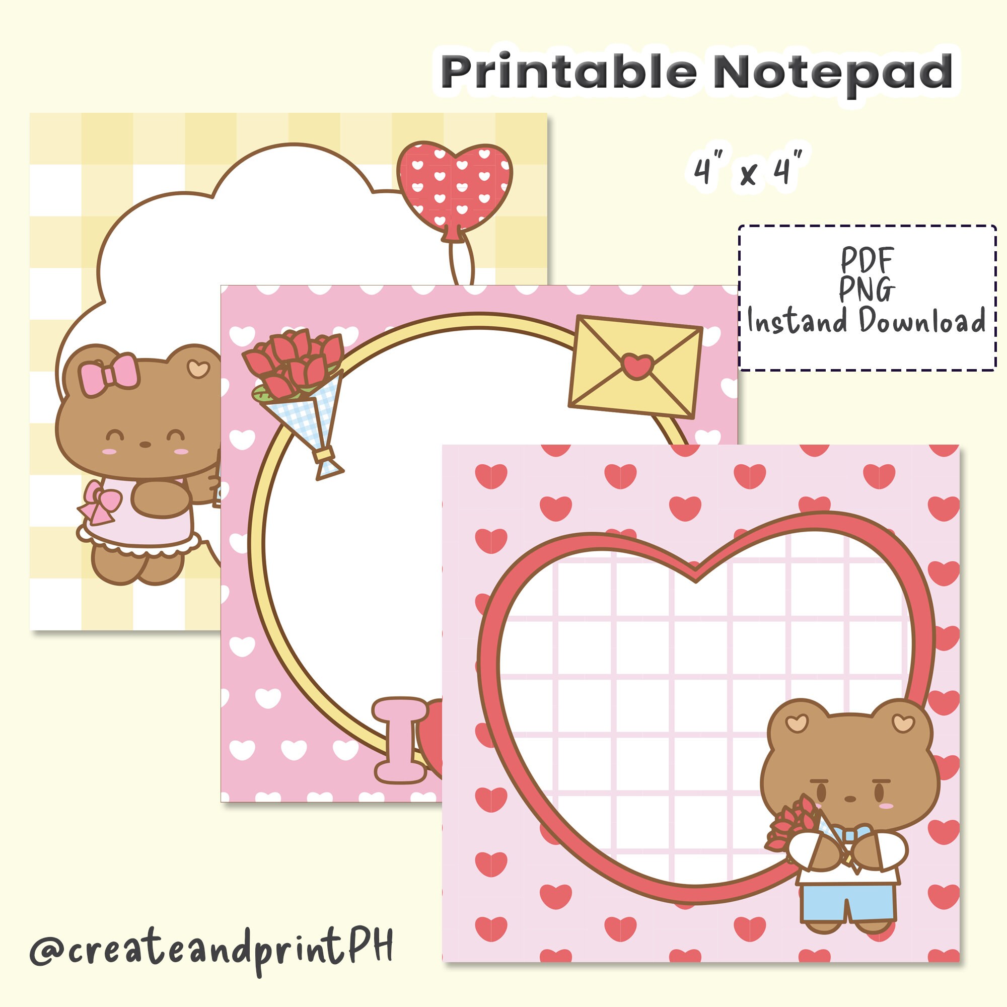 Memo Notes Printable, Note Pad Digital Download, Cute Printable Notepad ...