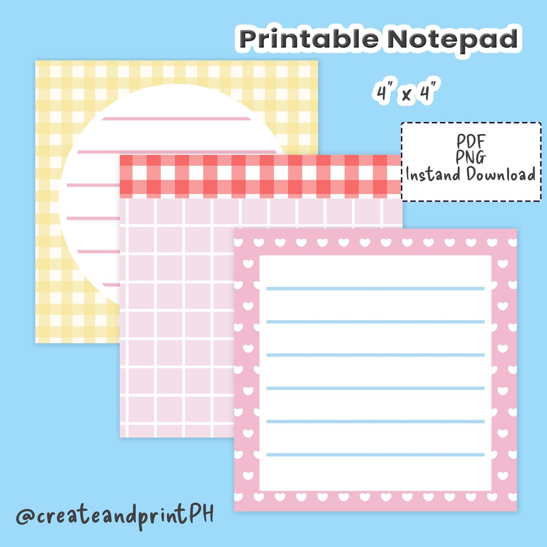 Memo Notes Printable, Note Pad Digital Download, Cute Printable Notepad ...
