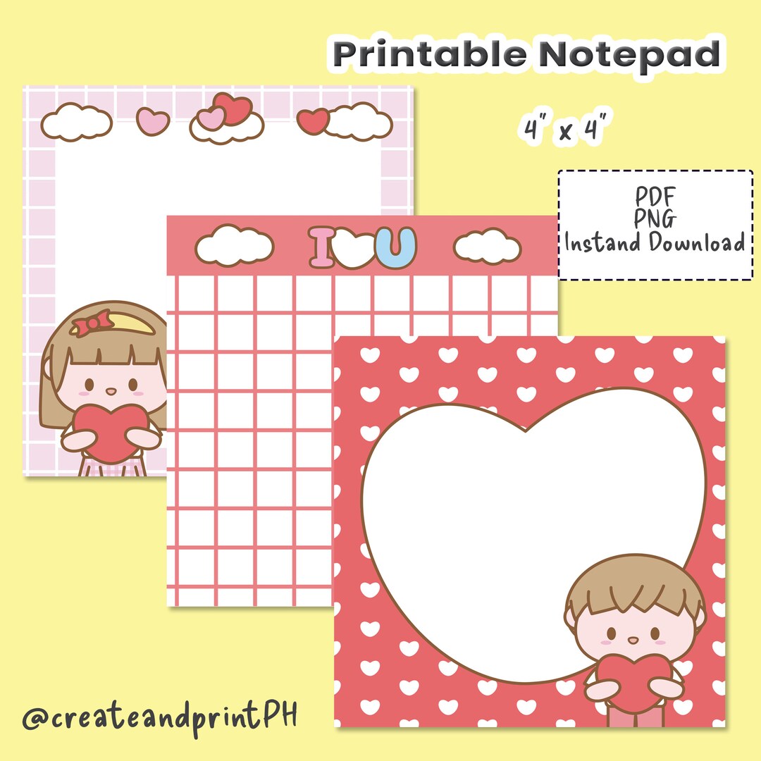 Memo Notes Printable, Note Pad Digital Download, Cute Printable Notepad ...