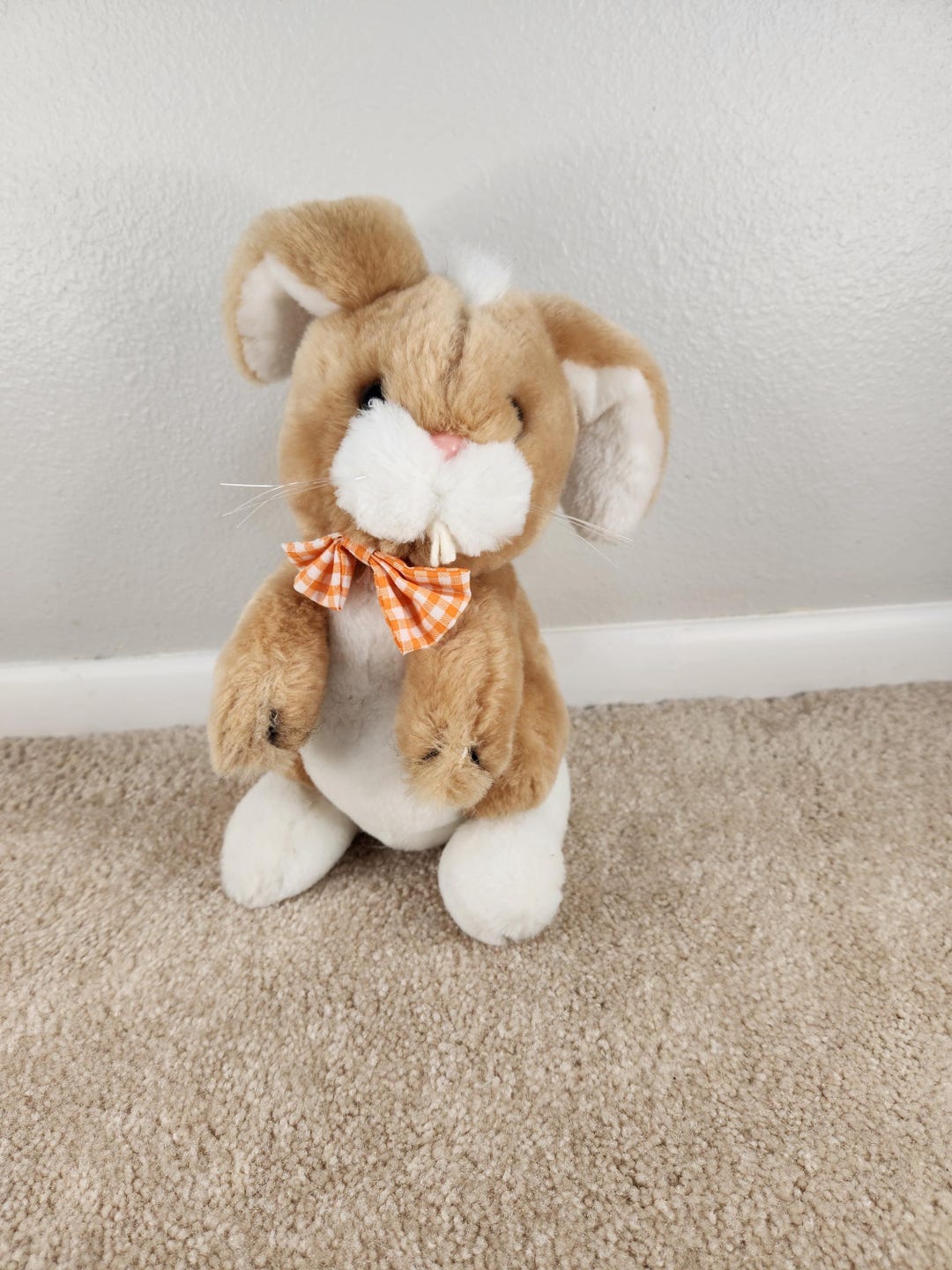 1982 Vintage Dakin Fun Farm Bunny Rabbit Plush With Orange Checkered ...