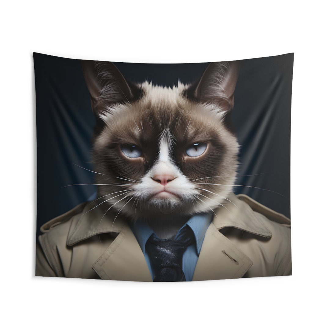 Funny Grumpy Cat in A Suit, Cat Wall Furniture, Indoor Wall Tapestries ...