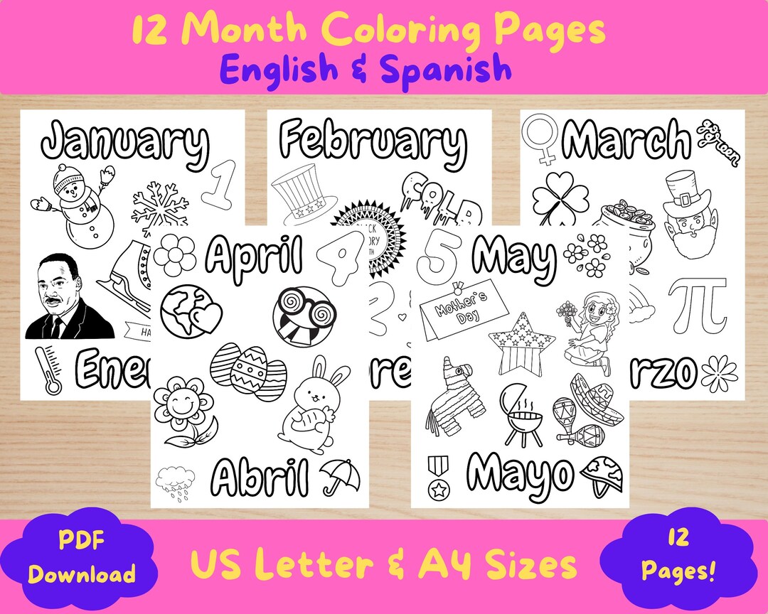 12 Month Coloring Pages, Spanish Coloring Pages, Printable Monthly ...