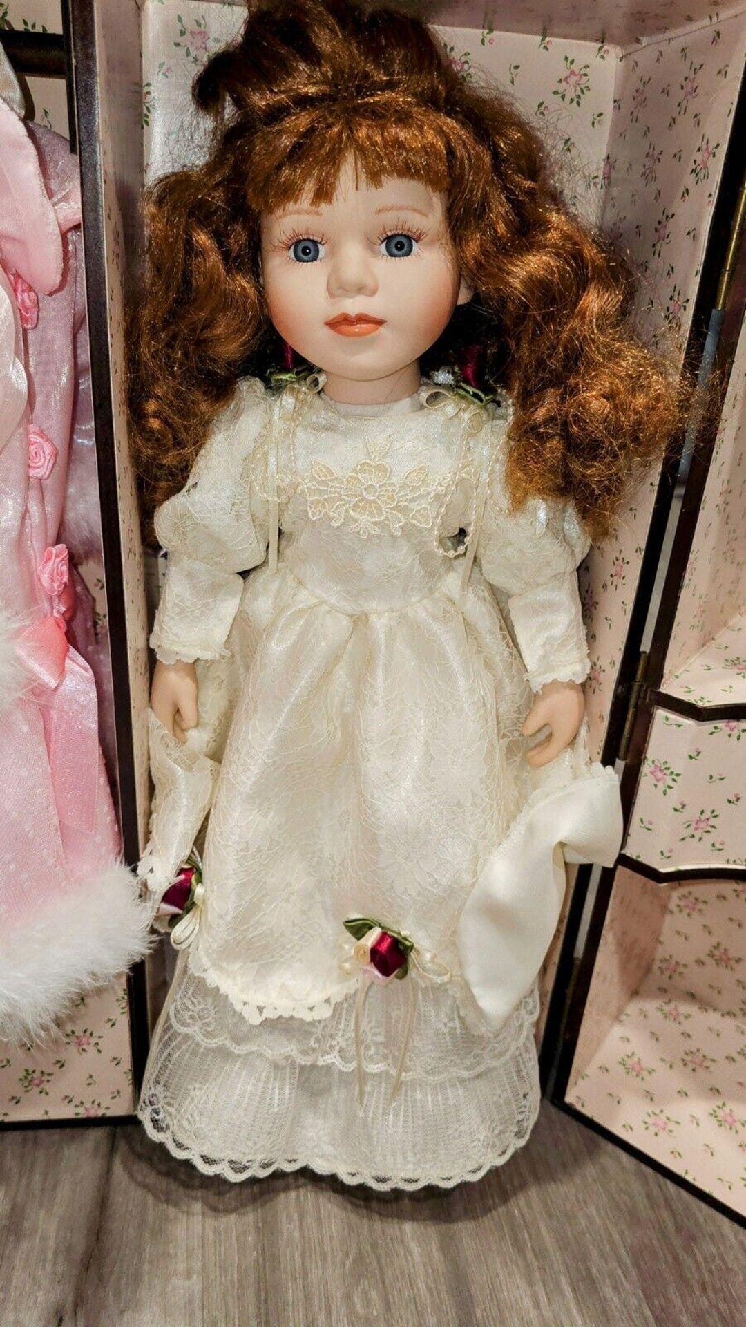 Cracker Barrel Vintage Porcelain Doll W/ Carrying Case Trunk,bed ...