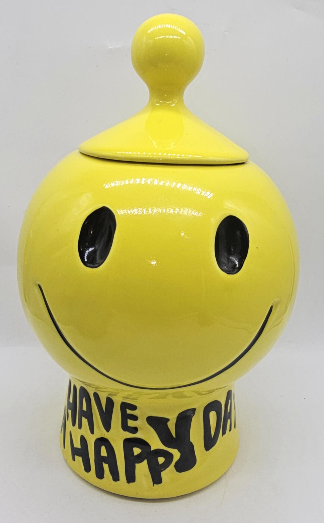 Vintage Retro 70s Smiley Face "have A HAPPY Day" Yellow Ceramic Cookie ...