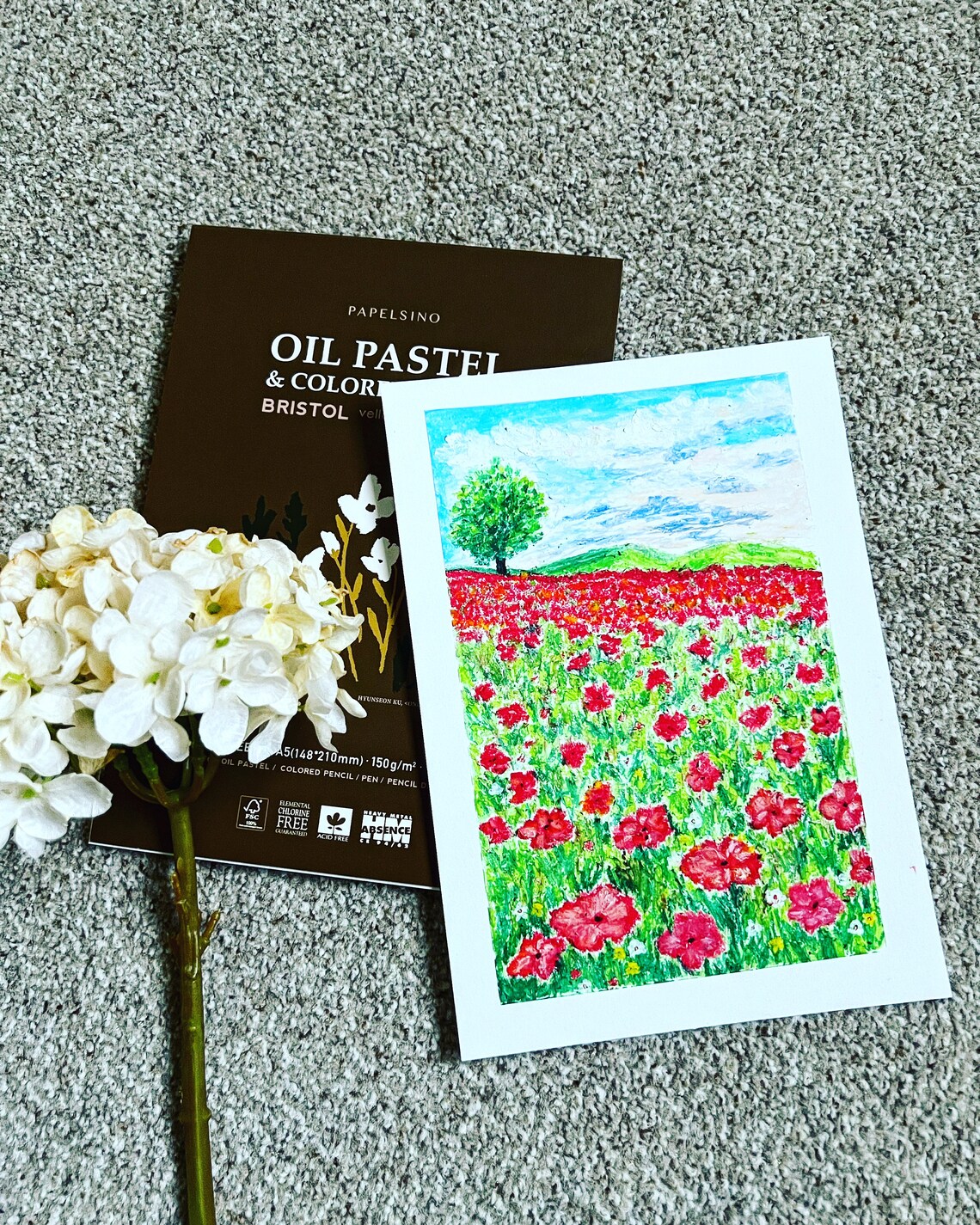 Red Poppy Flower Field in Oil Pastel Painting on Paper - Etsy