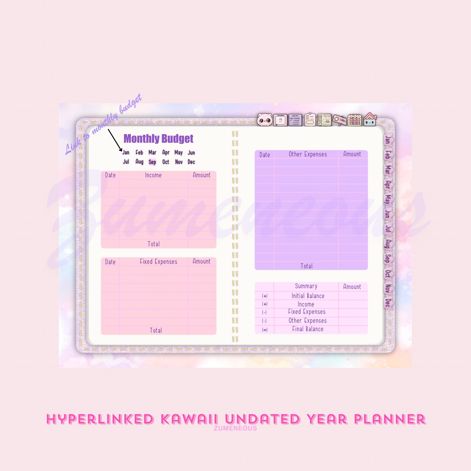 Kawaii Digital Planner, Undated, Goodnotes Hyperlinked (digital ...